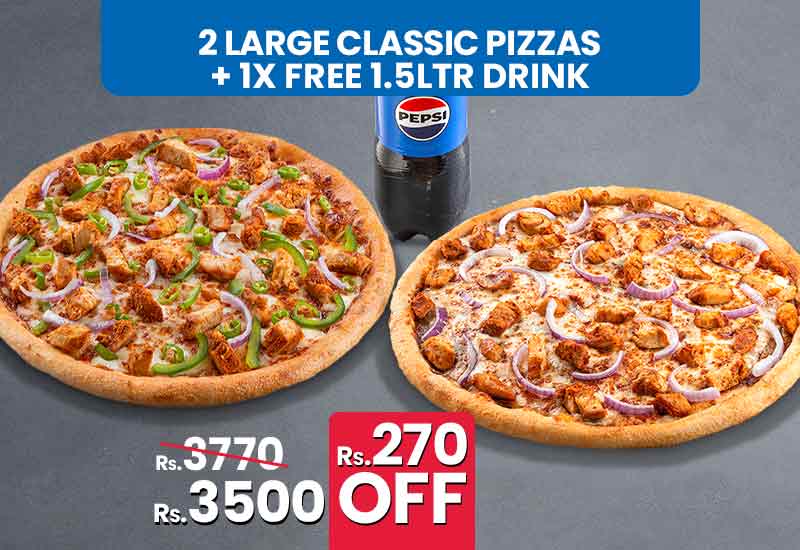 2 Large Classic Pizzas with 1.5 Ltr Drink